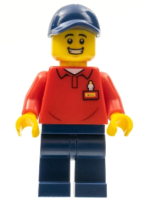 LEGO LEGOLAND Park Worker Male with Dark Blue Hat, Red Polo Shirt with ...